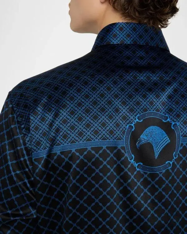 Stefano Ricci Apos;s Multi-geometric Silk-elastane Sport Shirt - Blue