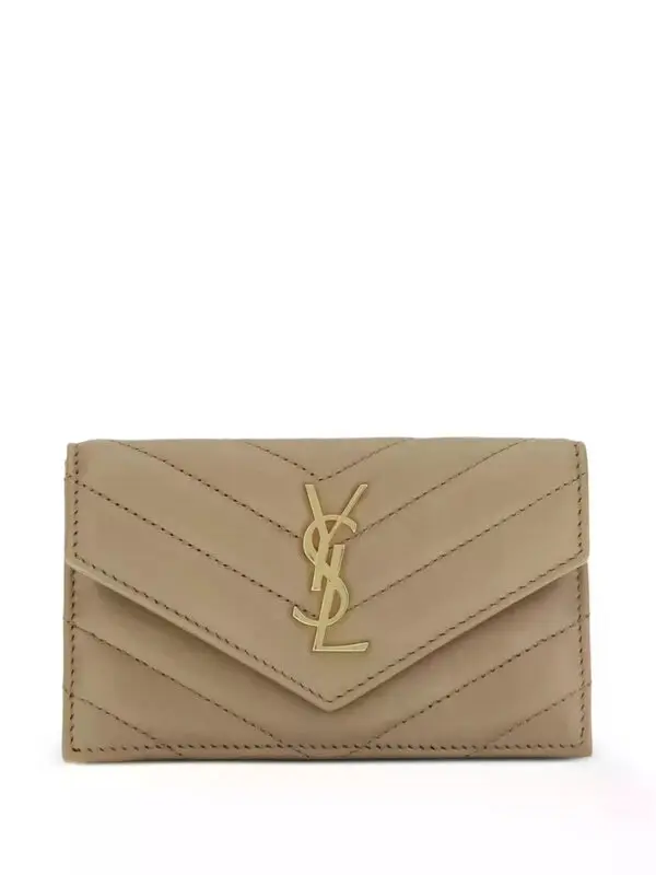 Saint Laurent Quilted Logo Wallet - Neutrals