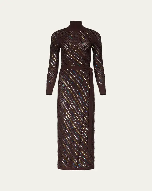 Diane Von Furstenberg X Henry Zankov Murray Sequin Pointelle Knit Maxi Wrap Dress