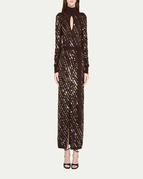 Diane Von Furstenberg X Henry Zankov Murray Sequin Pointelle Knit Maxi Wrap Dress