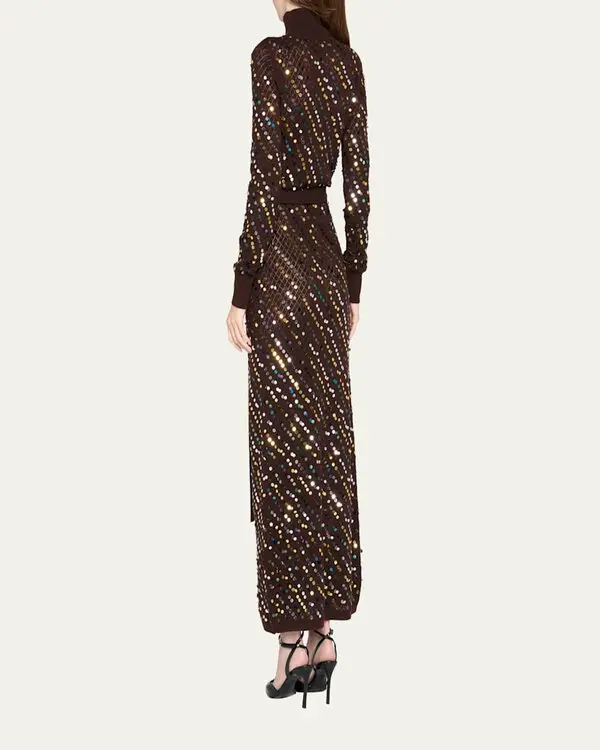 Diane Von Furstenberg X Henry Zankov Murray Sequin Pointelle Knit Maxi Wrap Dress