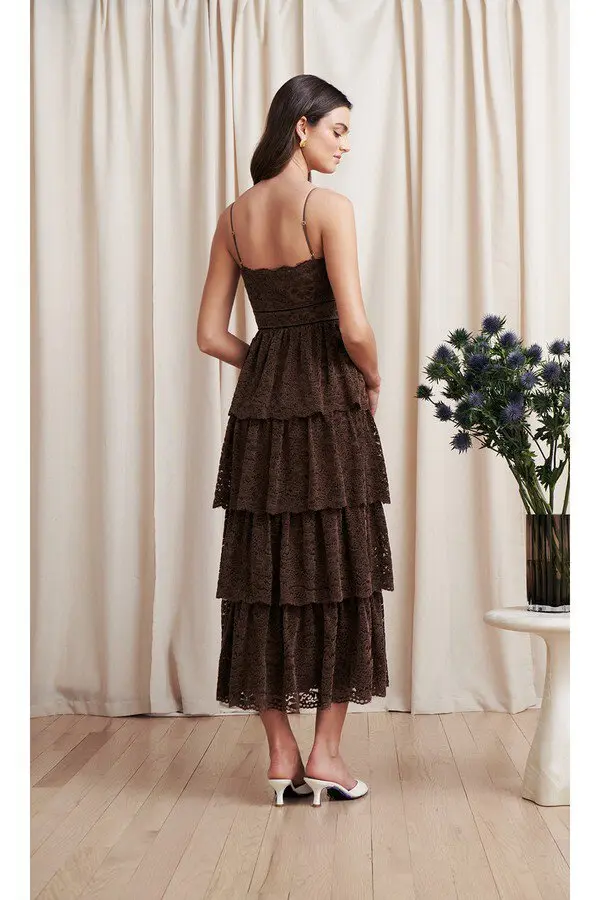 Saylor Leina Tiered Velvet Lace Midi Dress