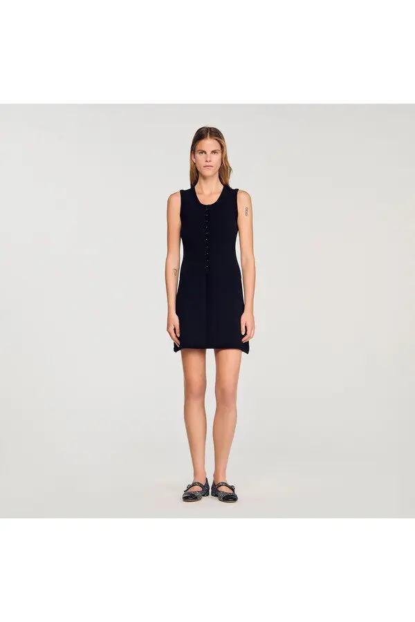 Sandro Mini Rib-knit Dress With Press-stud Fastening