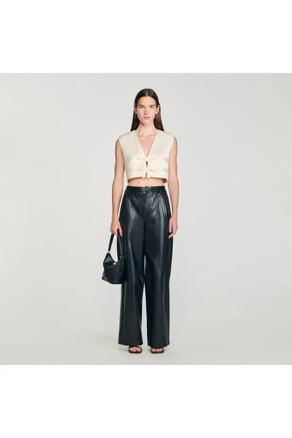 Sandro Sleeveless Satin Crop Top