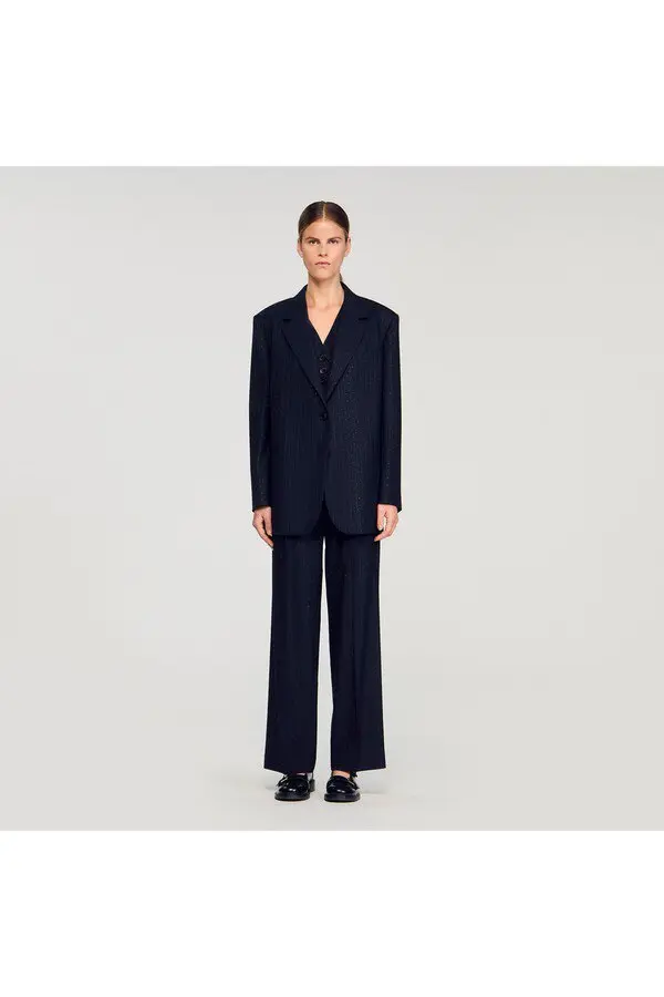 Sandro Striped Rhinestone Suit Jacket - Blue / Navy
