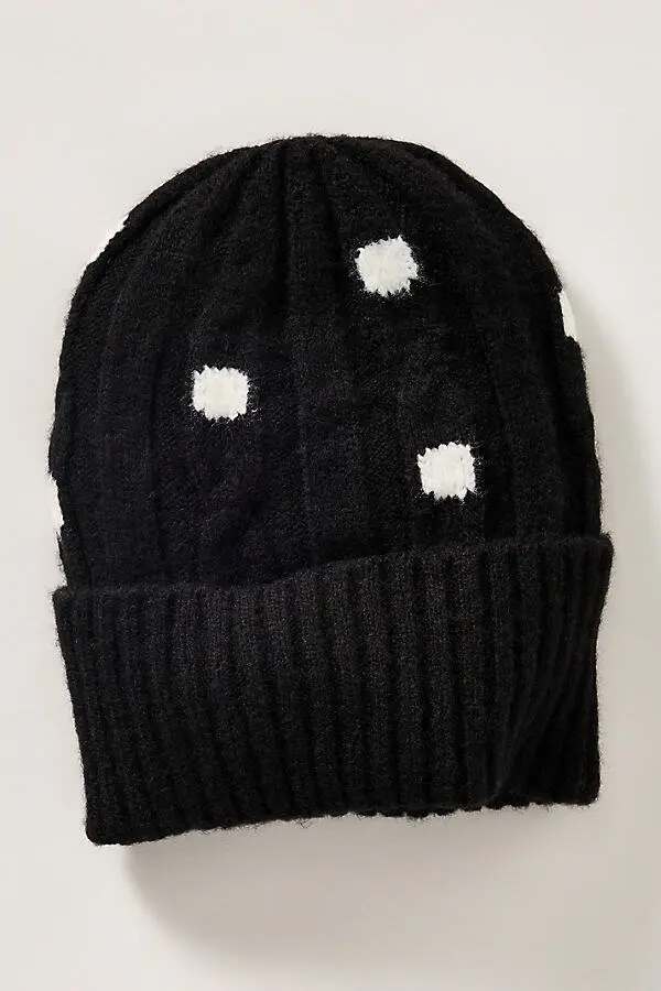 Anthropologie Polka Dot Cable Beanie - Black & White Pattern