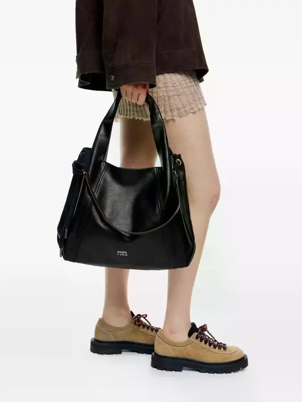 Bimba Y Lola Large Paper Leather Tote Bag - Black