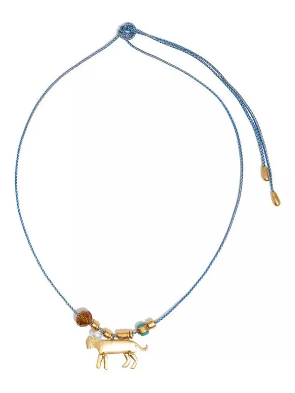 Bimba Y Lola Plaited-cord Feline Pendant Necklace - Blue