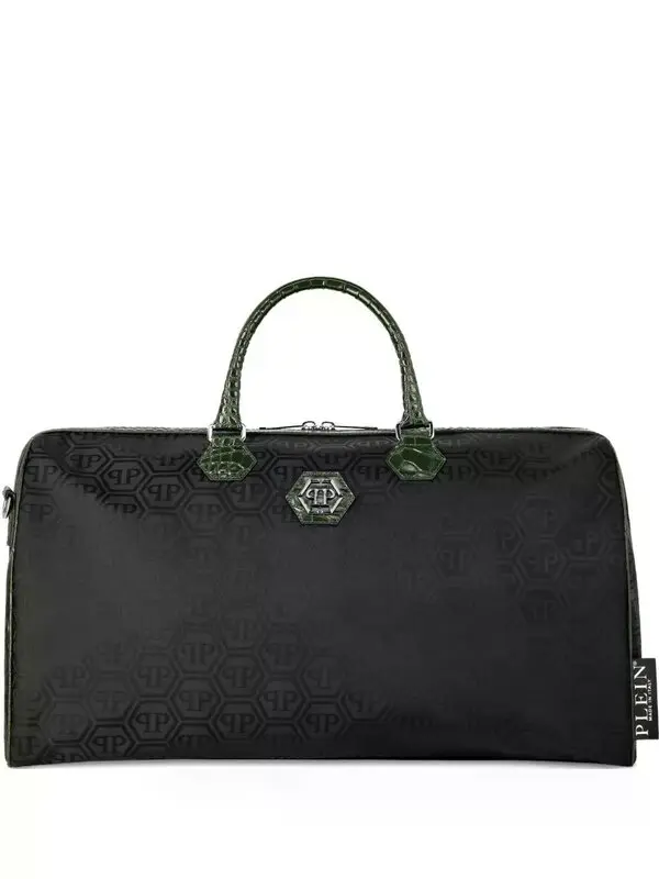 Philipp Plein Logo-pattern Luggage With Crocodile Trim - Black