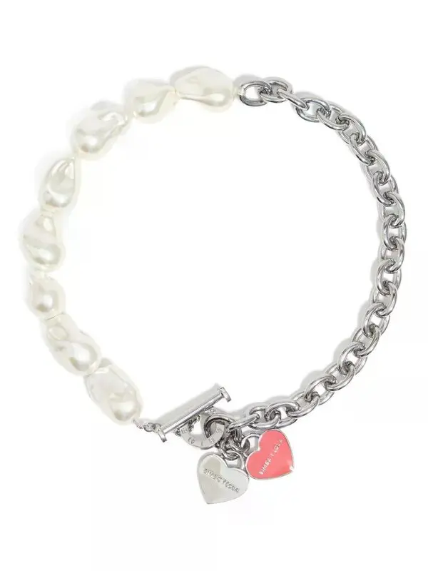 Bimba Y Lola Heart-logo Pearl Necklace - Silver