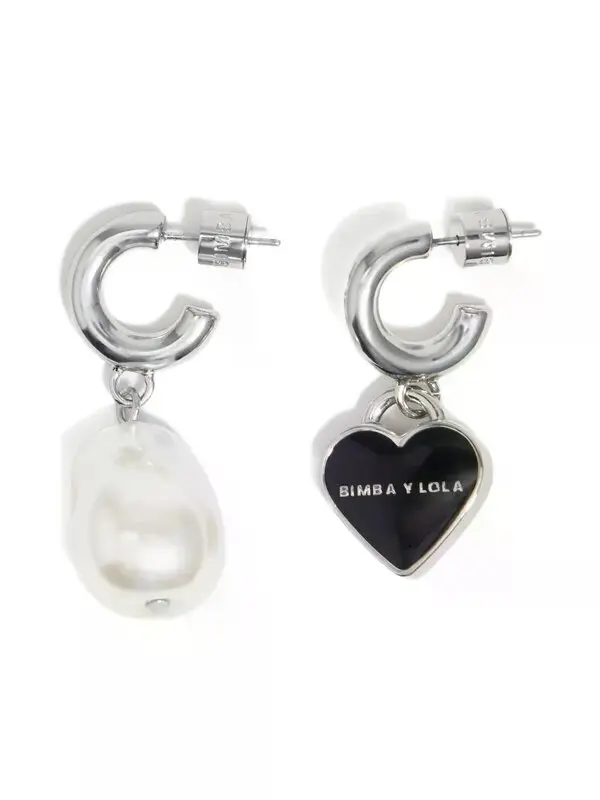 Bimba Y Lola Pearl Heart Hoop Earrings - Grey