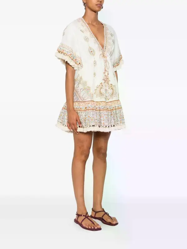 Camilla Pom-Pom Trim Mini Dress - White | Editorialist