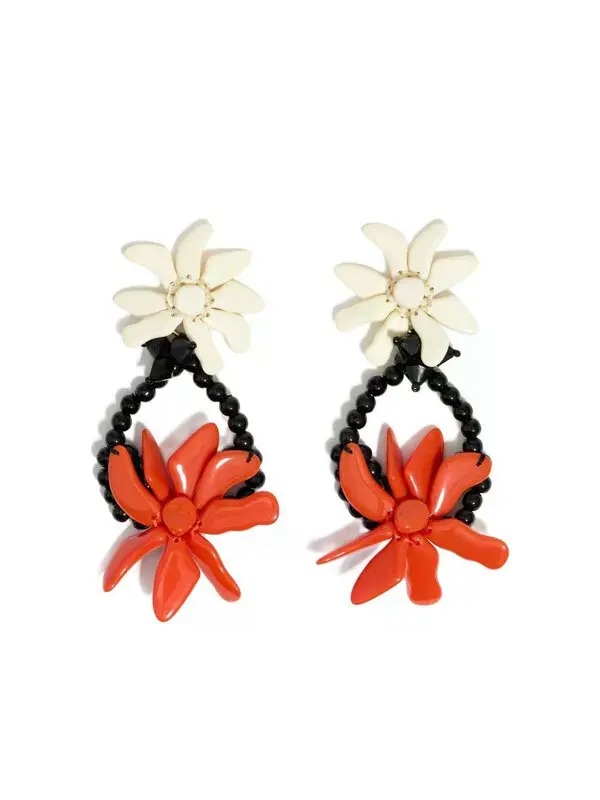 Bimba Y Lola Flower-beaded Drop Earrings - Orange