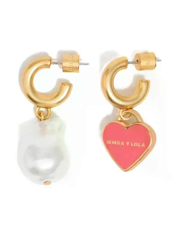 Bimba Y Lola Heart Charm Hoop Earrings - Yellow