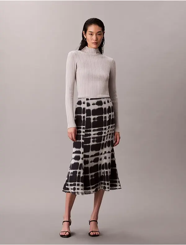 Calvin Klein Printed Flared Midi Skirt