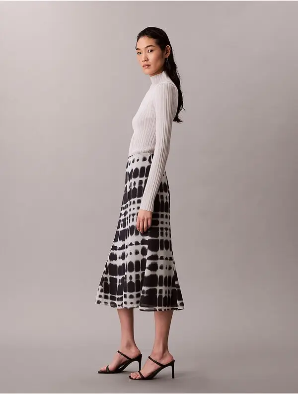 Calvin Klein Printed Flared Midi Skirt