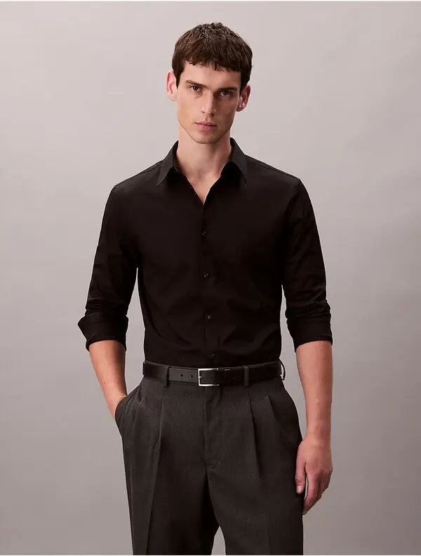 Calvin Klein Cotton Stretch Poplin Slim Button-down Shirt - Black