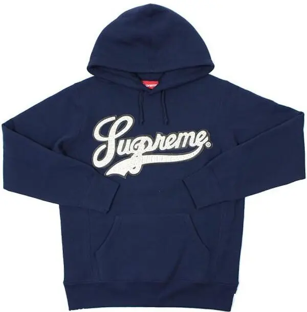 Supreme Studded Leather Script Hooded Sweatshirt - Navy Blue