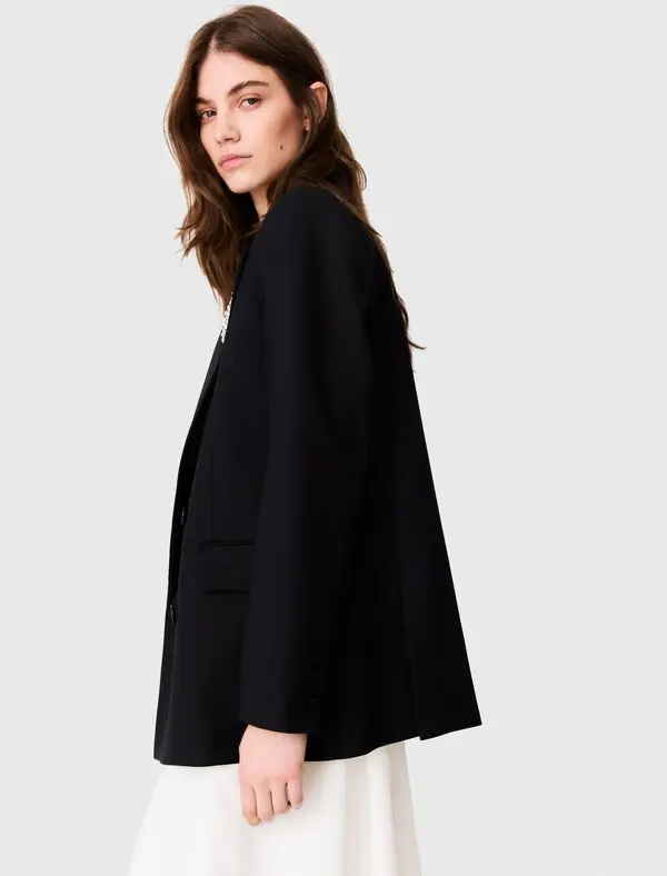 Maje Double-breasted Polyester Jacket With Removable Brooch