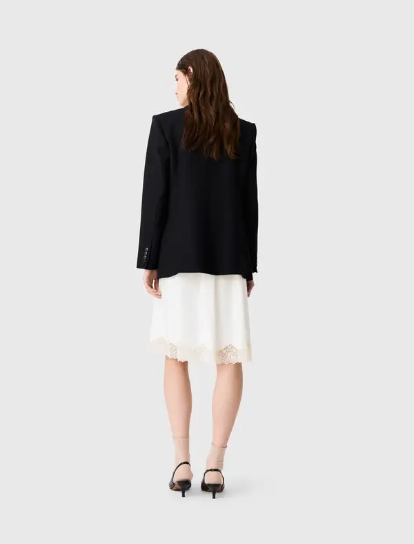 Maje Double-breasted Polyester Jacket With Removable Brooch
