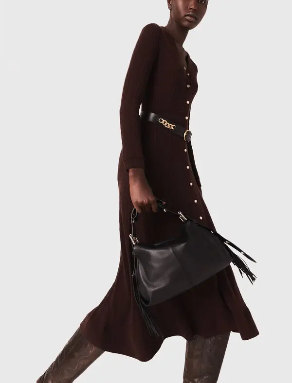 Maje Cable-knit Maxi Dress With Buttons