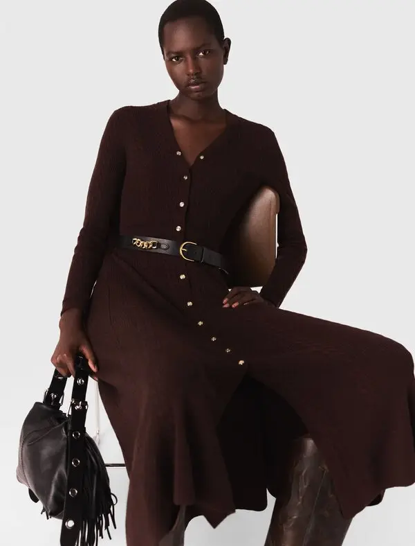 Maje Cable-knit Maxi Dress With Buttons