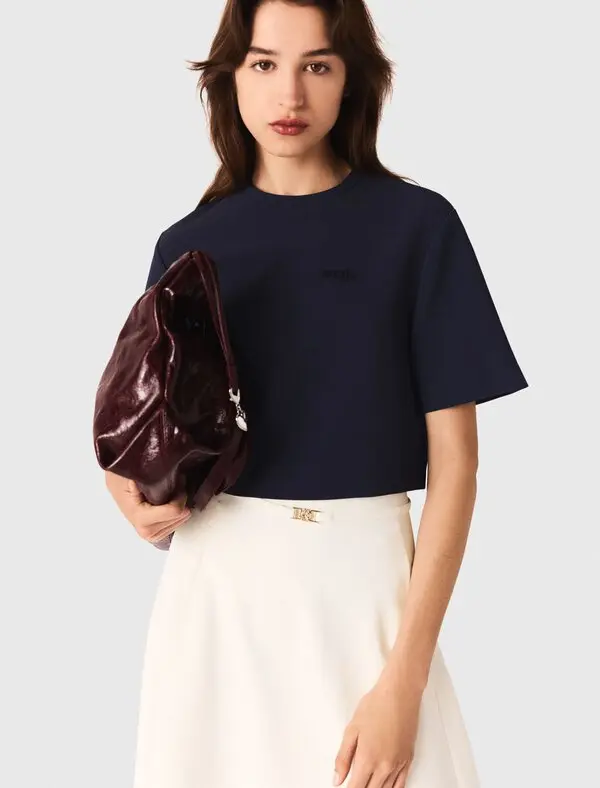 Maje Polyester Crepe Short Top - Navy