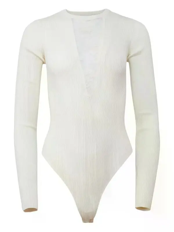 FLEUR DU MAL Quinn Lace-insert Ribbed Bodysuit - Neutrals