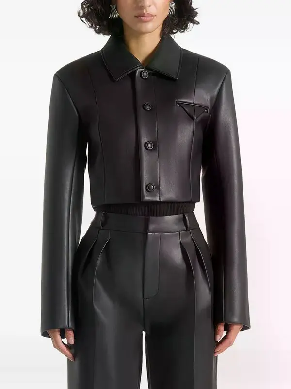 Manière De Voir Wide Shoulder Leather Jacket - Black