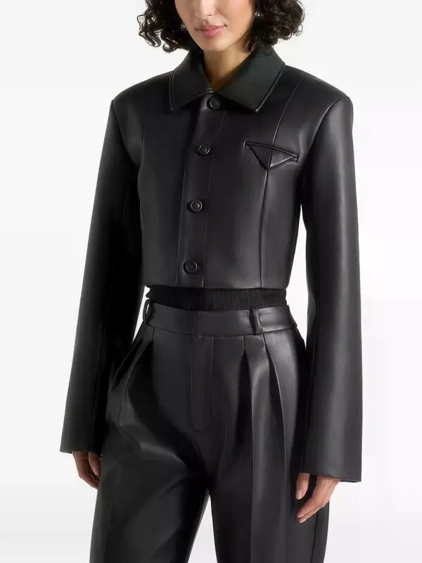 Manière De Voir Wide Shoulder Leather Jacket - Black