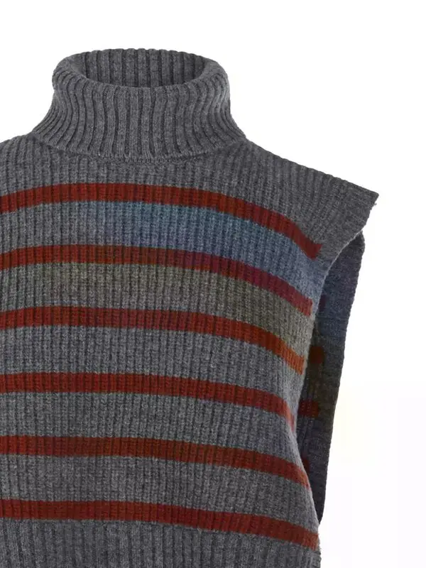 DAVANTINO Sleeveless Striped Turtleneck Sweater - Grey