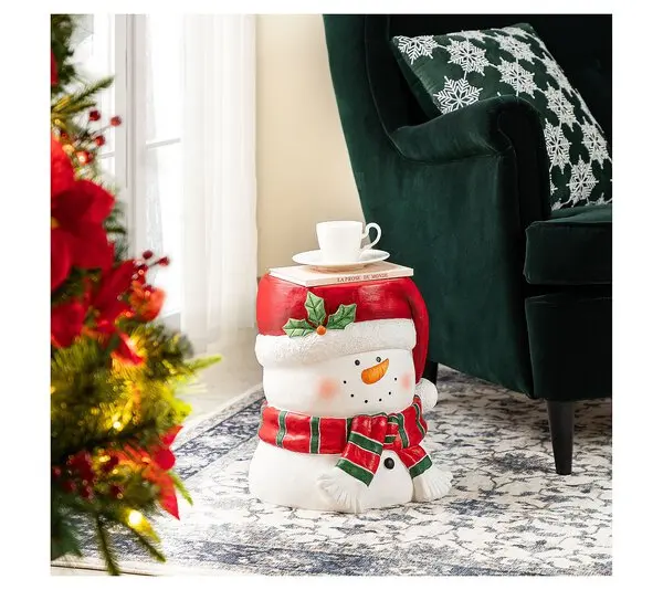 GLITZHOME 14' Christmas Snowman Stool Or Accent Table