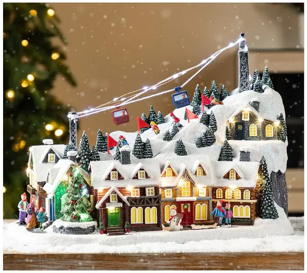 GLITZHOME Christmas Lighted Musical Skiing Tabl E Village Decor - One-color
