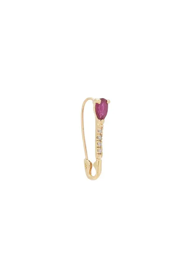 LOREN STEWART Mini Gemstone Diamond Safety Pin Single Earring - 14k Yellow Gold