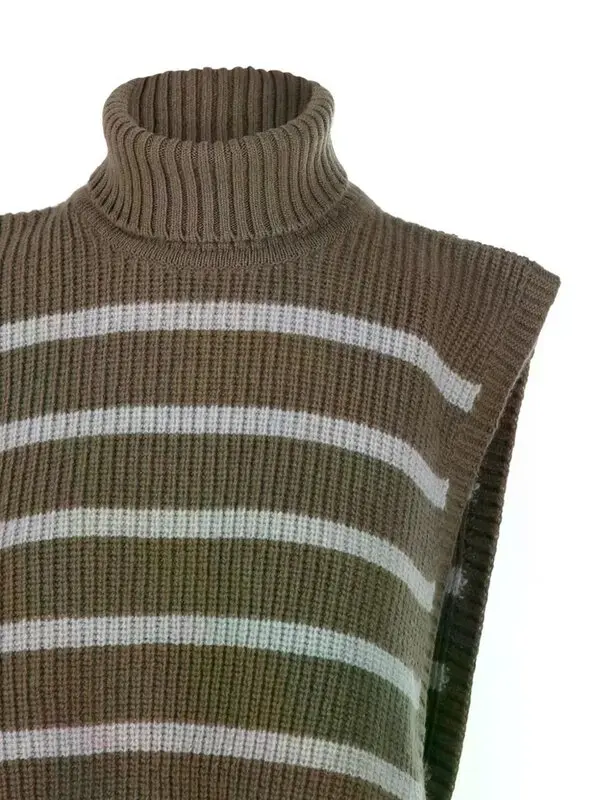DAVANTINO Striped Turtleneck Knit Top - Brown