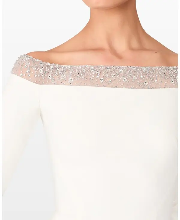 Jenny Packham Calypso Off-the-shoulder Embellished Midi Dress - Vanilla