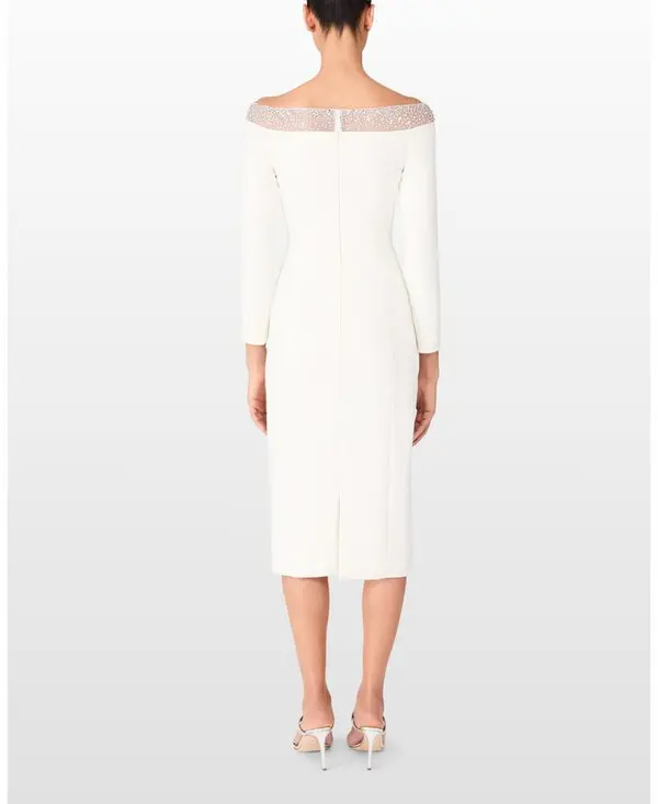 Jenny Packham Calypso Off-the-shoulder Embellished Midi Dress - Vanilla