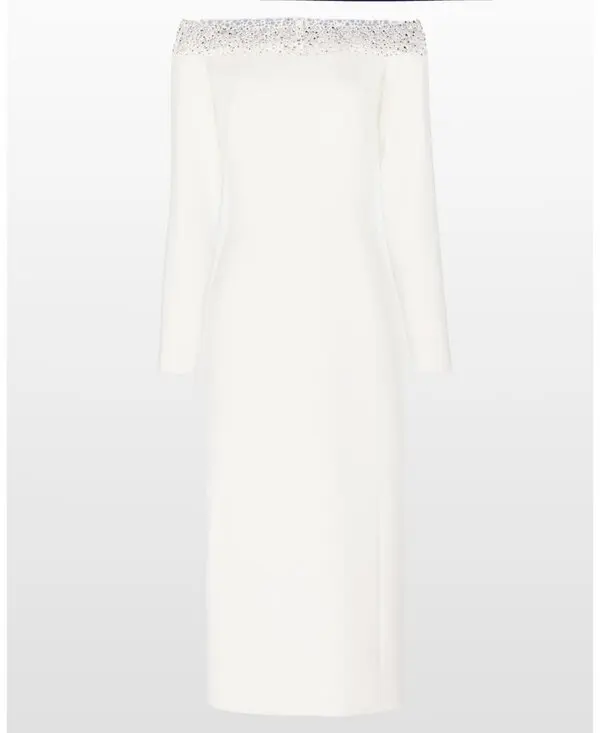 Jenny Packham Calypso Off-the-shoulder Embellished Midi Dress - Vanilla