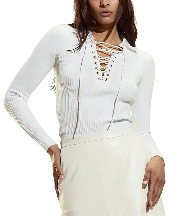 Cynthia Rowley Rib Knit Polo Top - White