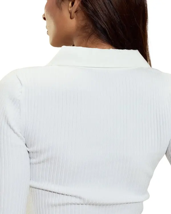 Cynthia Rowley Rib Knit Polo Top - White
