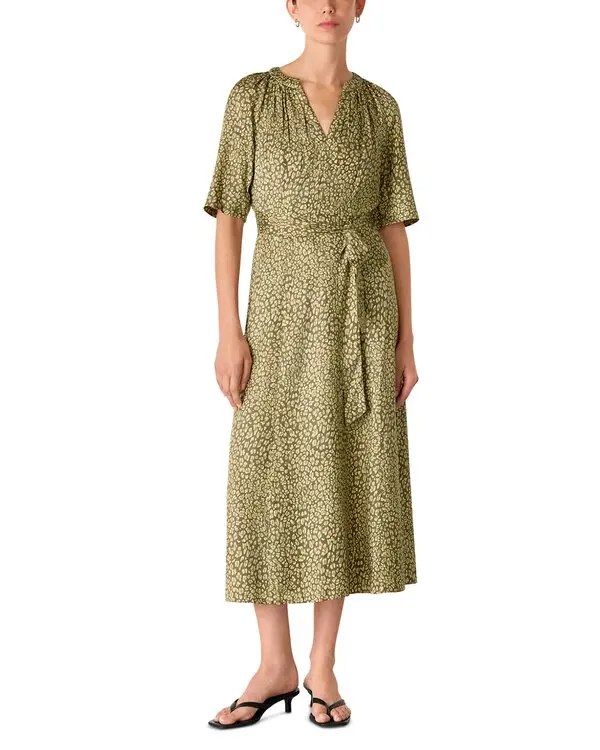 whistles green leopard dress Whistles Leopard Print Midi Dress - Green Multi - 60% Off