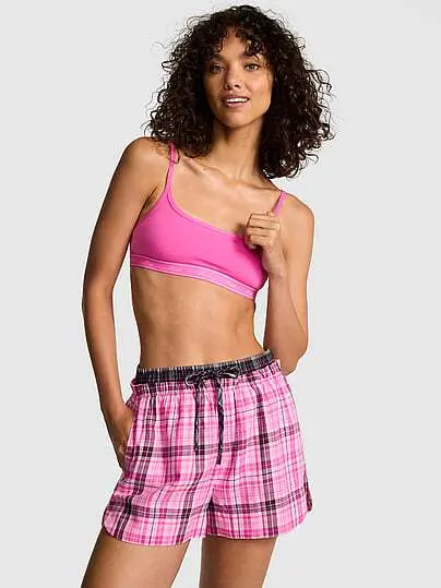 Pink Boyfriend Flannel Boxer Pajama Shorts - Print