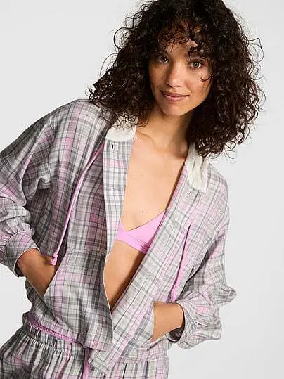 Pink Flannel Hooded Long-sleeve Top