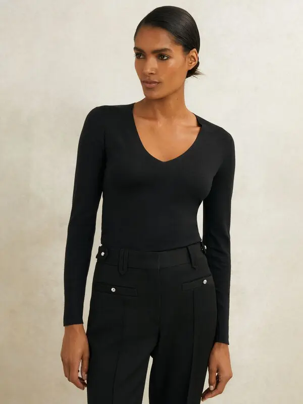 REISS Maeve Atelier Knitted Silk-blend Top - Black