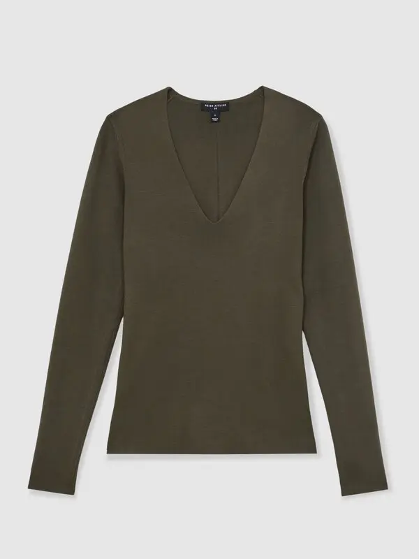 REISS Maeve Atelier Knitted Silk-blend Top - Khaki