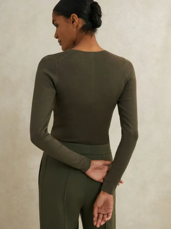 REISS Maeve Atelier Knitted Silk-blend Top - Khaki