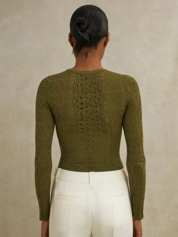 REISS Frances Atelier Lace-knit Long-sleeve Bodysuit