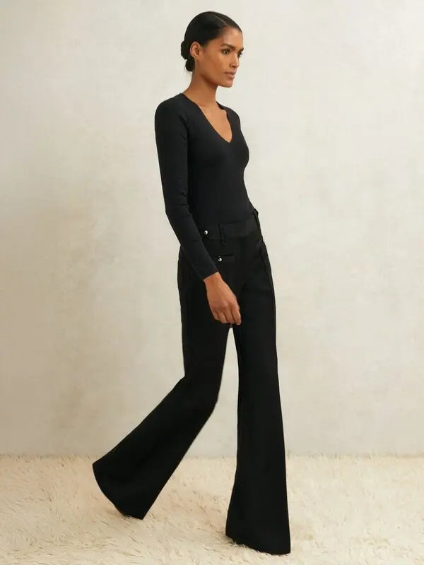 REISS Athena Atelier Wool Stud Flared Trousers