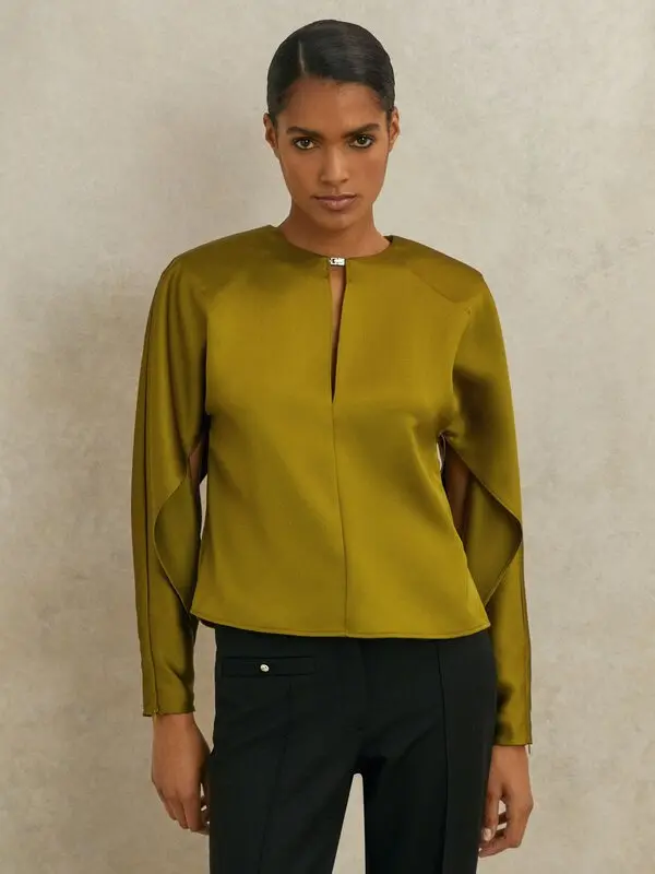 REISS Atelier Mina Satin Turn-lock Top - Green