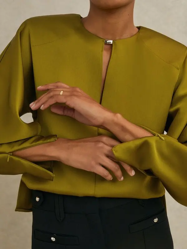 REISS Atelier Mina Satin Turn-lock Top - Green